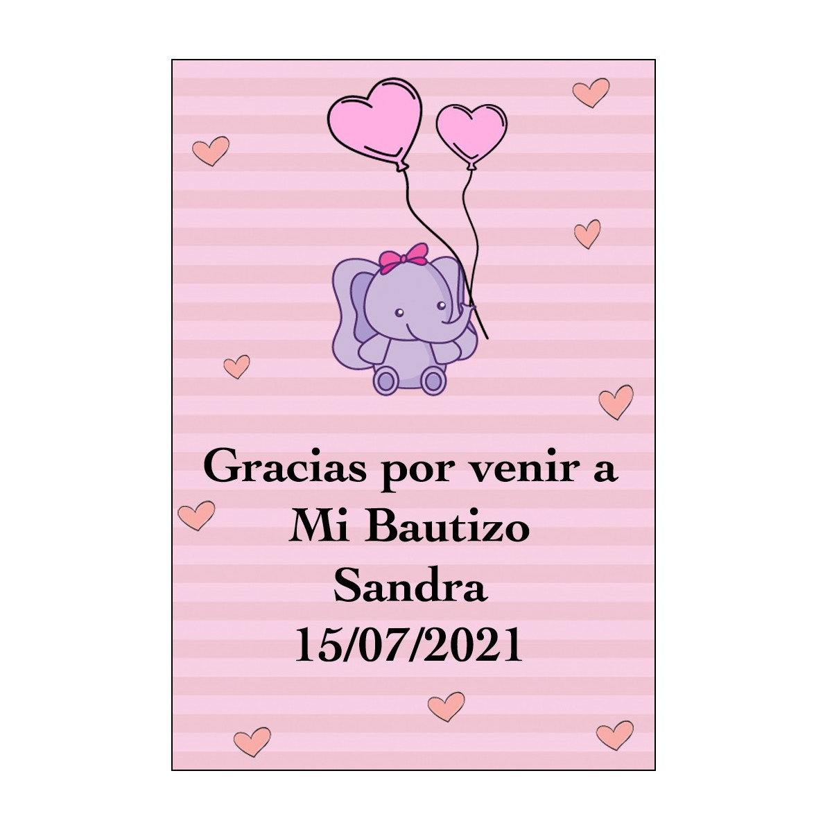 Adhesivo Personalizado Elefante Rosa Para Baby Shower O Bautizo