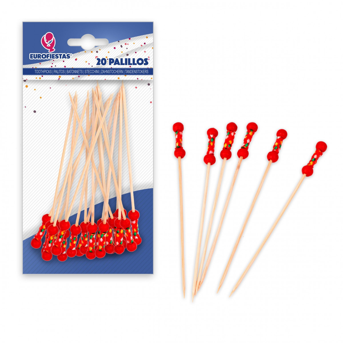 20 Palillos 12Cm Bolitas Rojas