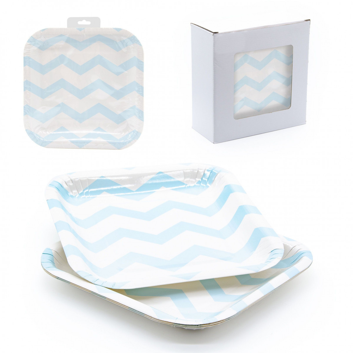 Plato 6 Pastel Cuadrado 22 X22 Zigzag Azul