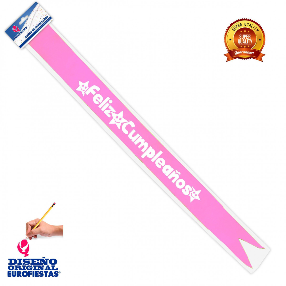 Banda Rosa Feliz Cumpleaños Confeti Oro