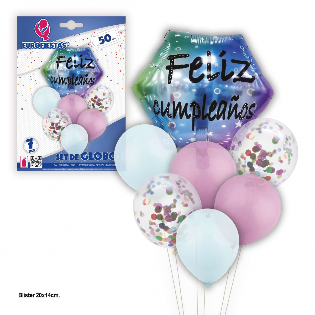 Set Globos Feliz Cumple Hexagono Rosa Y Blanco