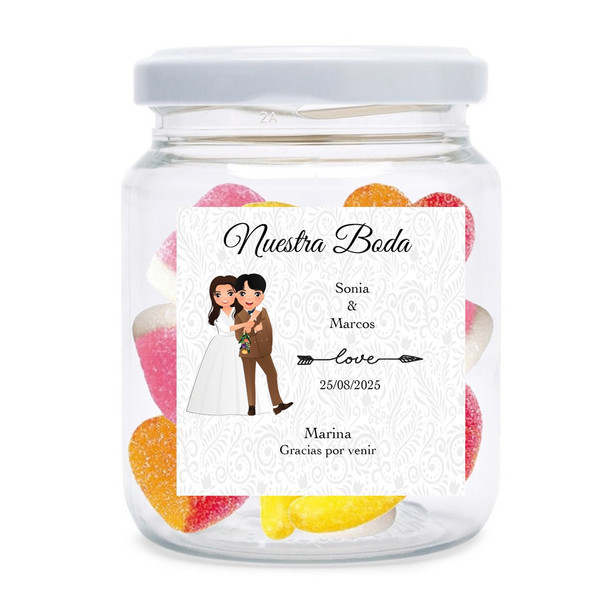 Tarro De Chuche Personalizado Con Nombre De Invitados Y Novios Para Bodas