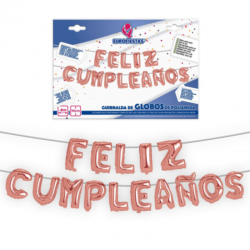 Set Globos Foil Feliz Cumpleaños Oro Rosa