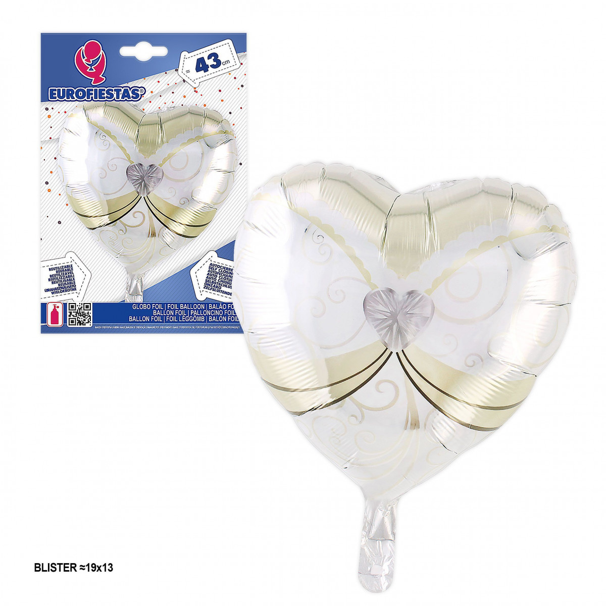 Globo Corazon Blanco Torso Novia 43Cm
