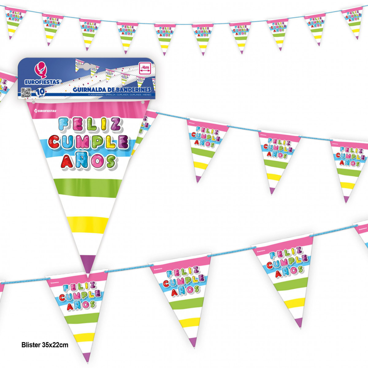 Guirnalda Banderines Coleccion Franjas Colores Feliz Cumpleaños