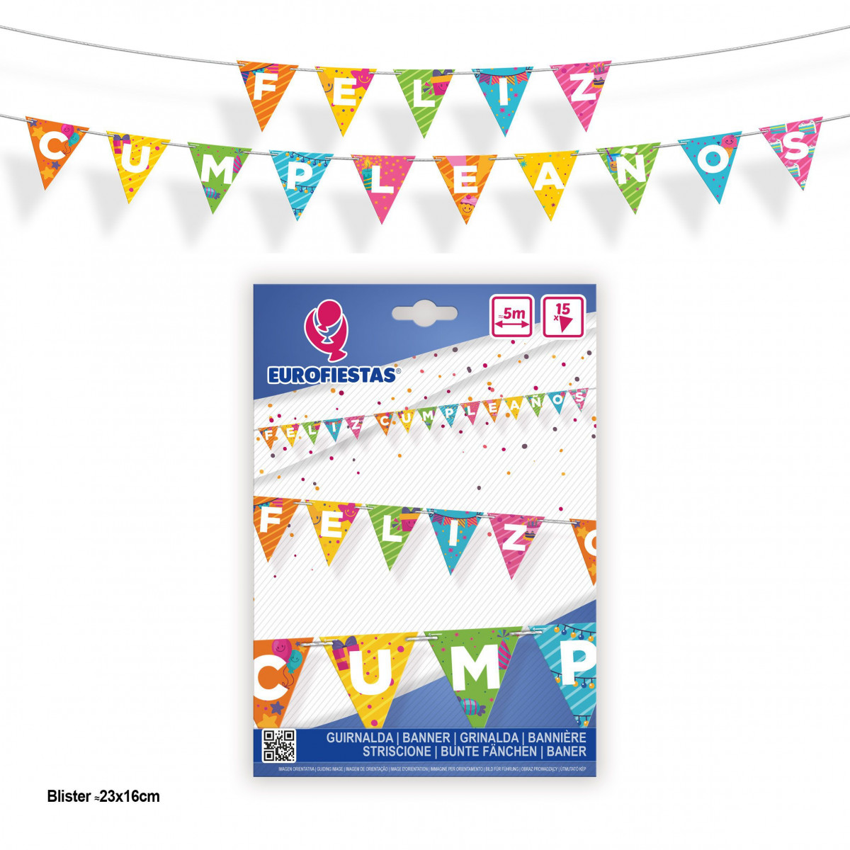 Guirnalda Banderines Triangular Feliz Cumpleaños Colores