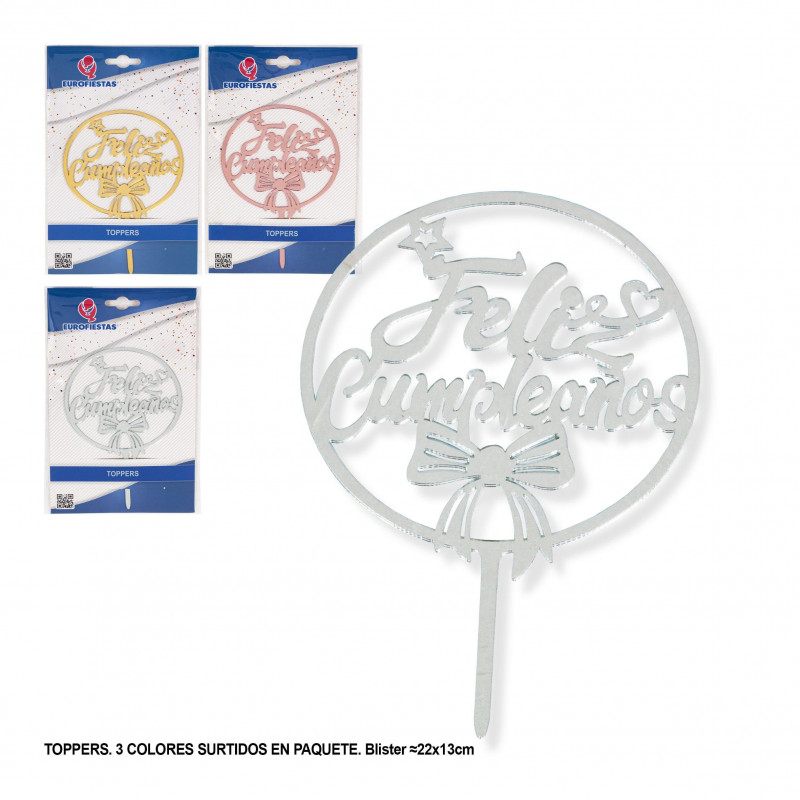 Topper Feliz Cumpleaños Circular Lazo Oro