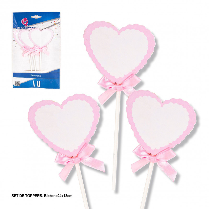 Toppers Corazon Con Lazo Rosa