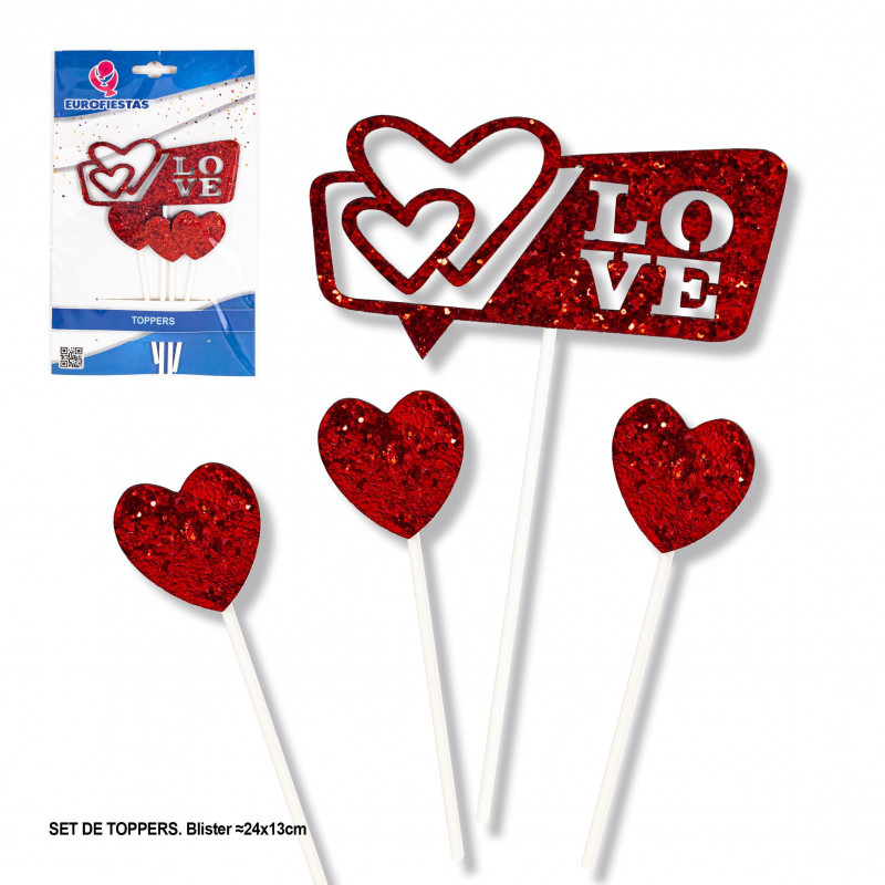 Toppers Love Corazones Huecos Rojos
