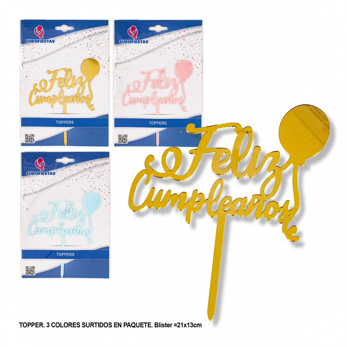 Topper Feliz Cumpleaños Globo Oro