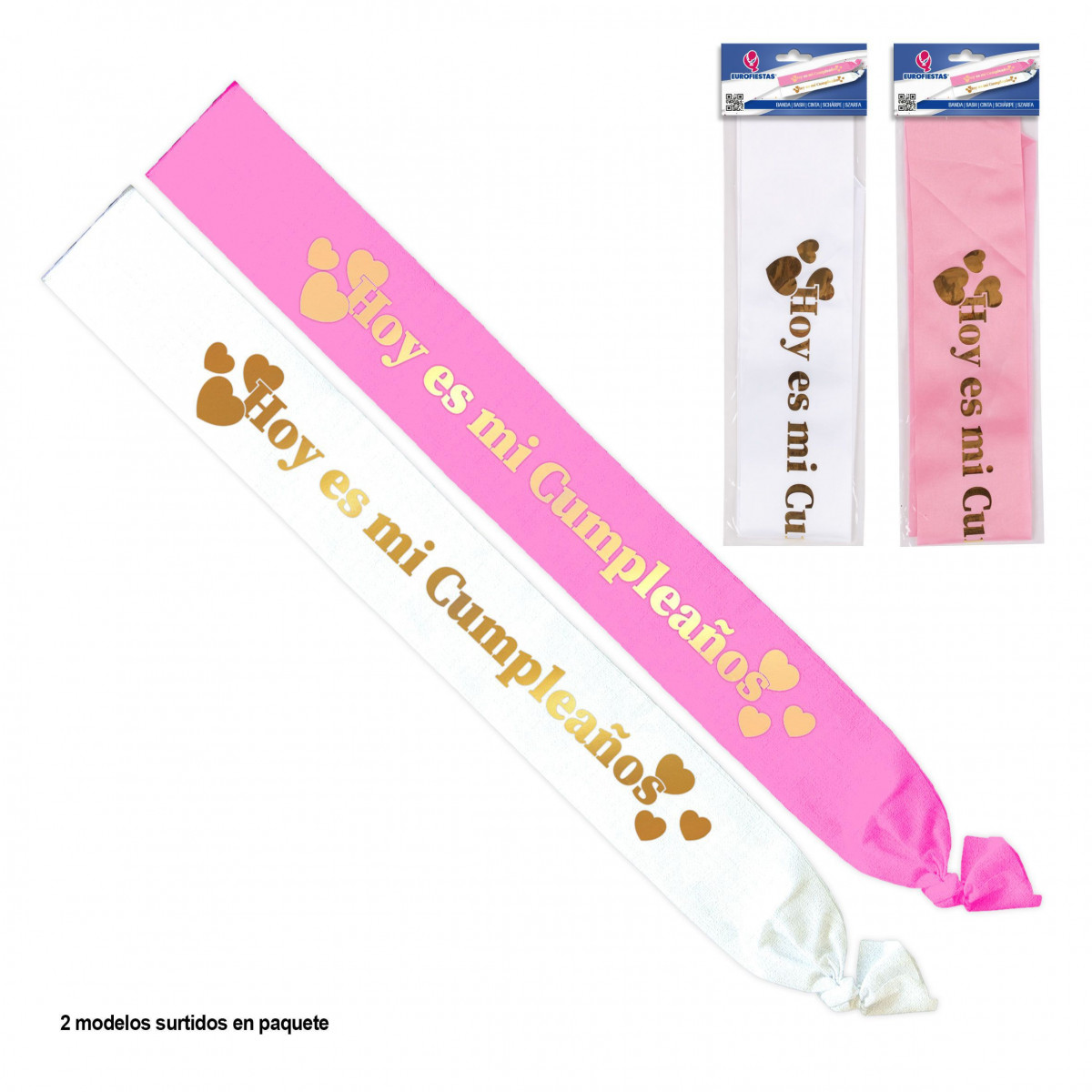 Banda Rosa Feliz Cumpleaños Confeti Oro