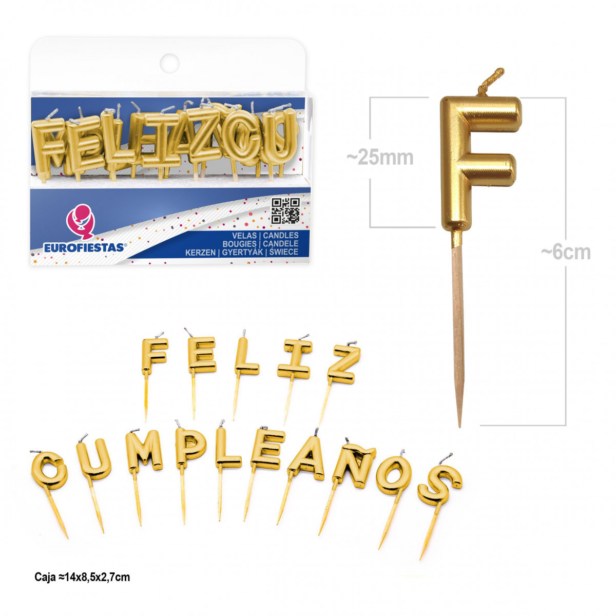 Velas Letras Feliz Cumpleaños Oro