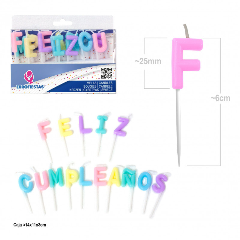 Vela Letras Feliz Cumple Color Pastel