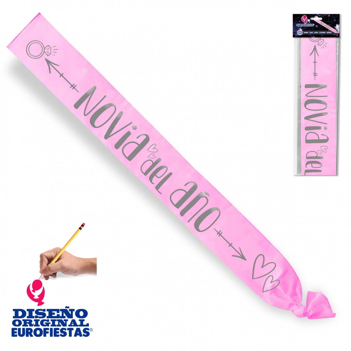 Banda Rosa Novia Del Año Plata Corazones