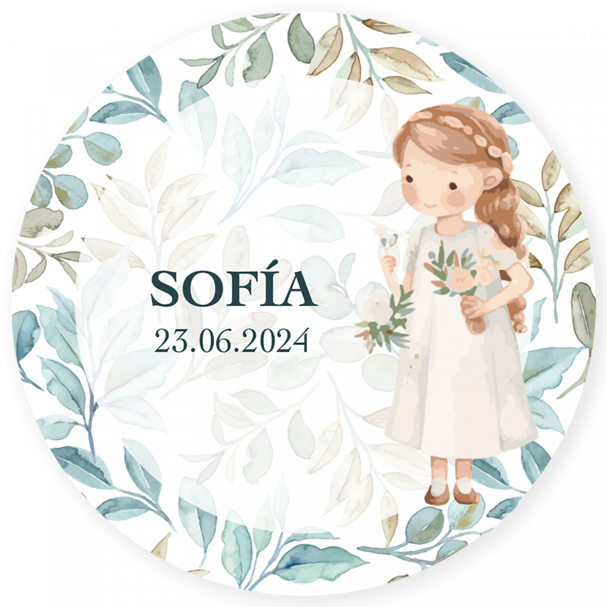 Adhesivo Redondo Personalizado De Primera Comunión Para Niño