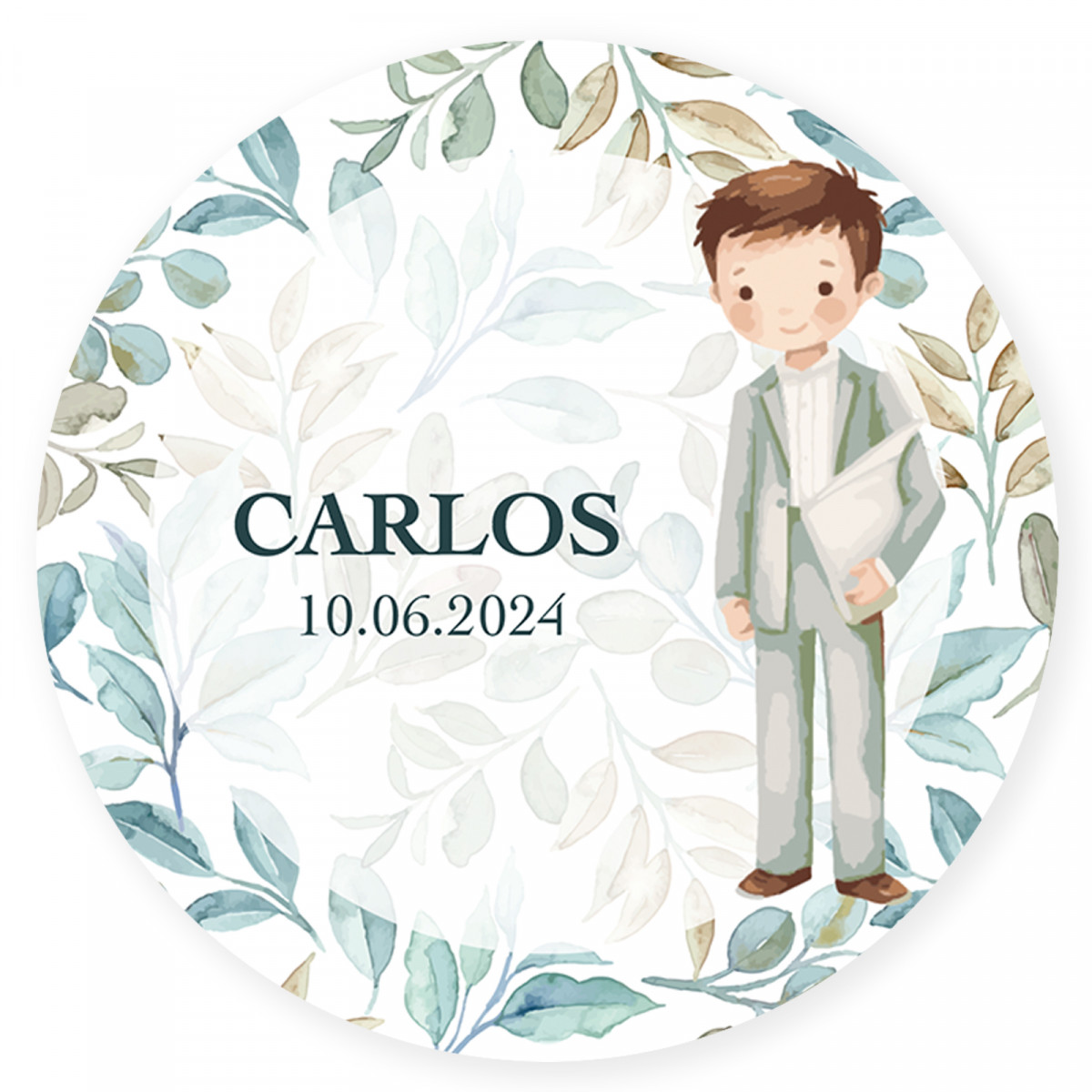 Adhesivo Redondo Personalizado De Primera Comunión Para Niño