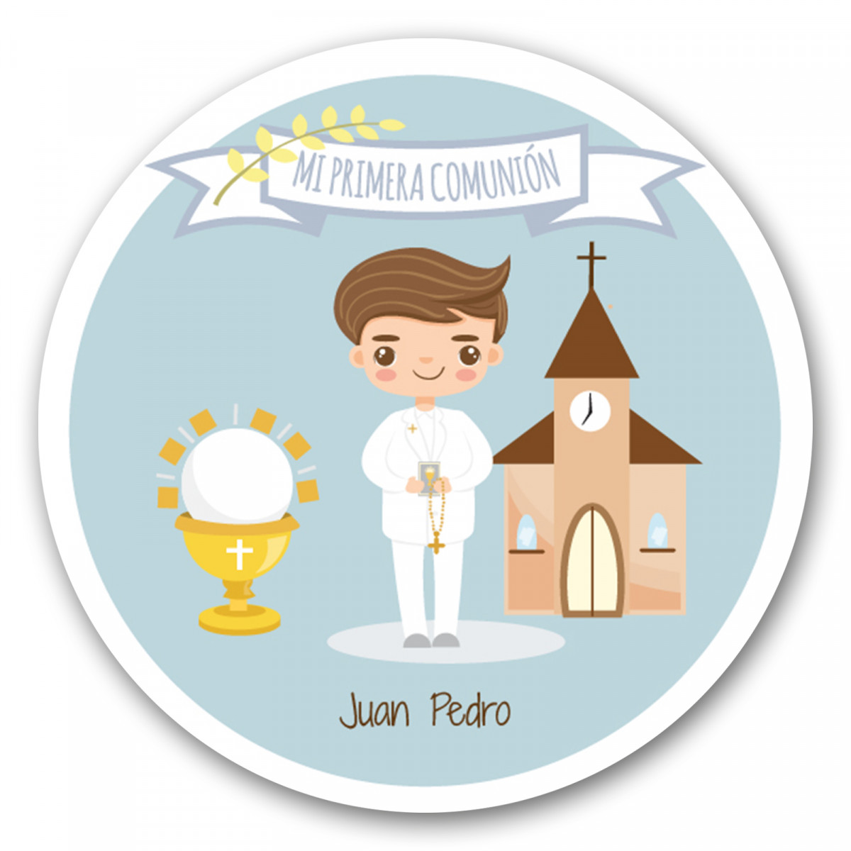 Adhesivo Redondo Personalizado De Primera Comunión Para Niño