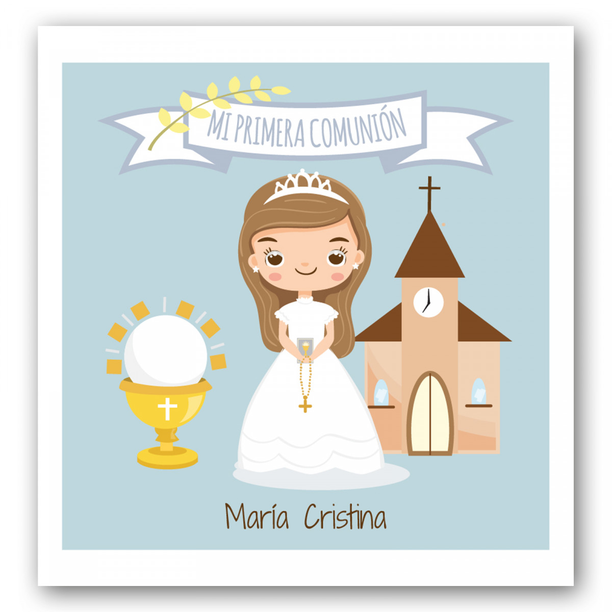Adhesivo Cuadrado Para Comunión De Niña