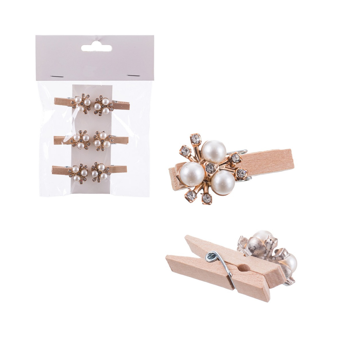 Set De 6 Pinzas De Madera Con Flor