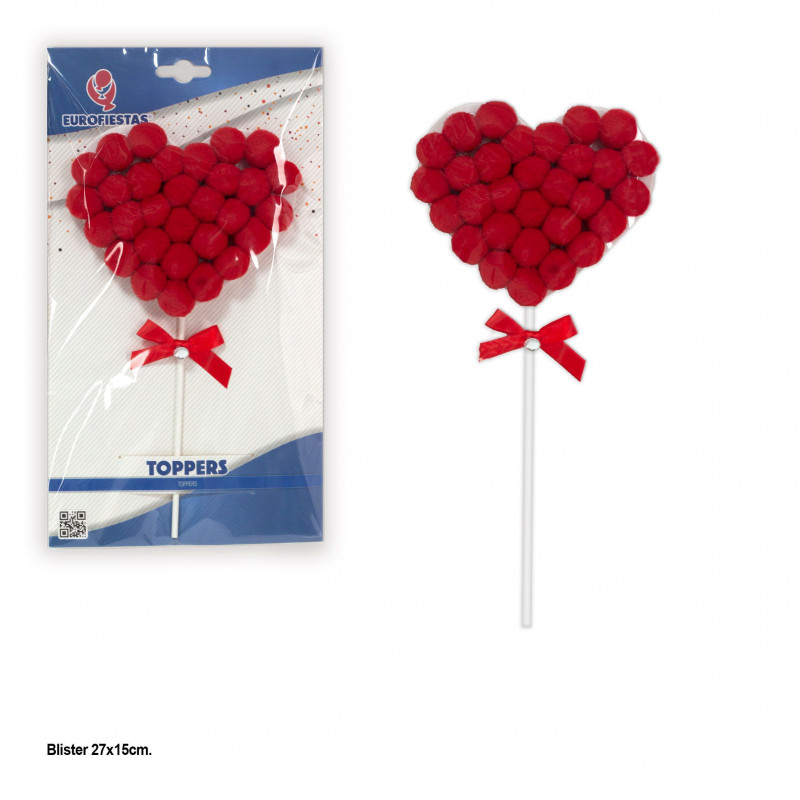 Topper De Corazón Rojo Hecho De Bolitas Con Lacito
