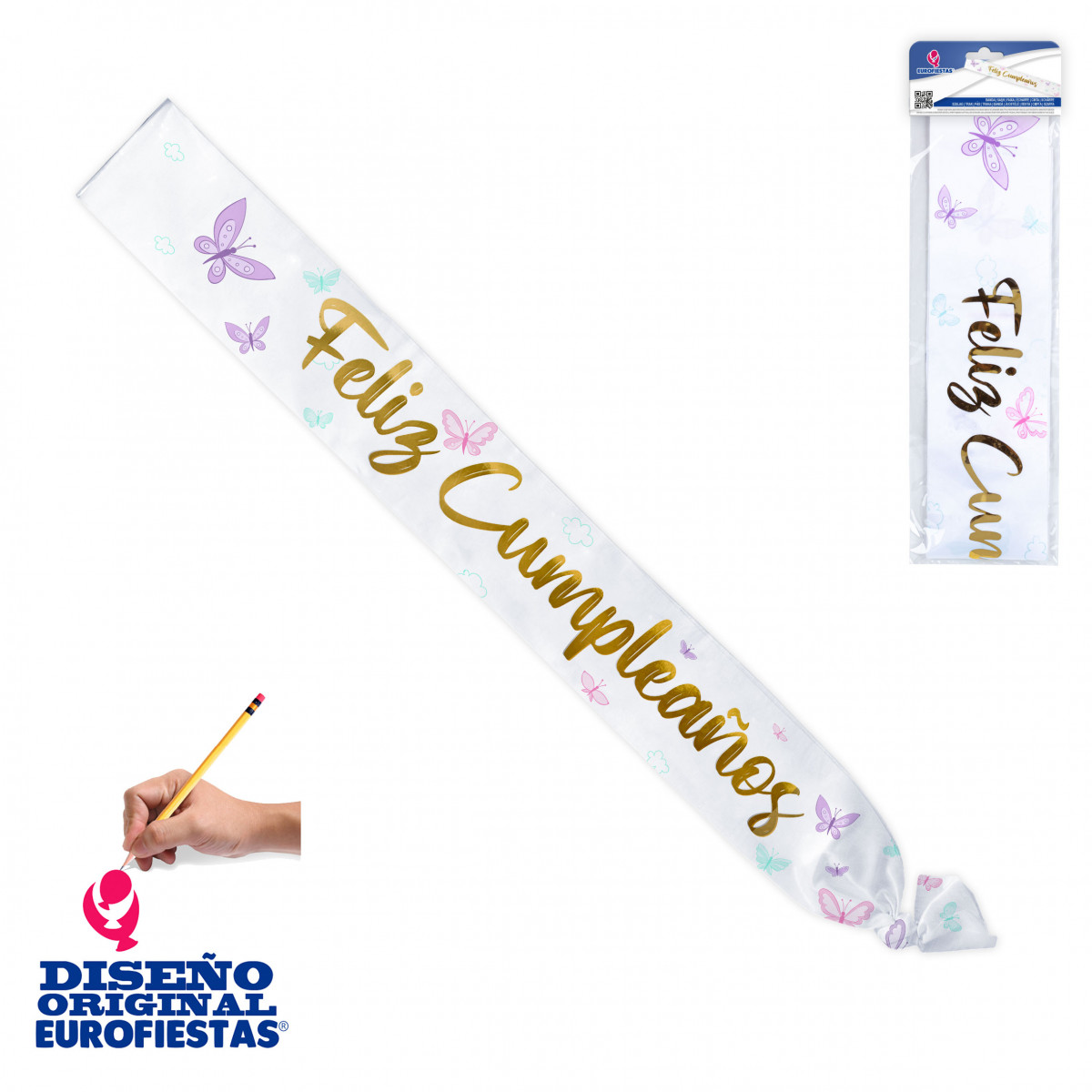 Banda Rosa Feliz Cumpleaños Confeti Oro