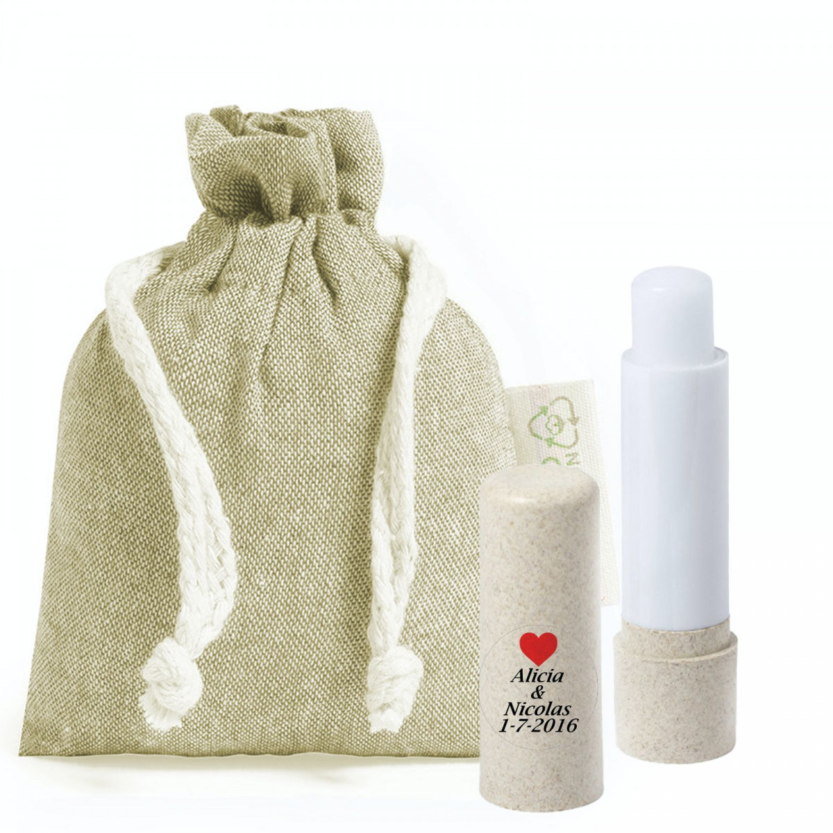 Bálsamo Labial En Barra Personalizado Con Bolsa Rústica A Juego Para Bodas