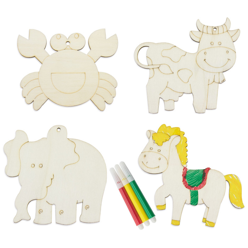 Figuras De Madera Para Colorear Con Rotuladores En Bolsa Con Adhesivo ...