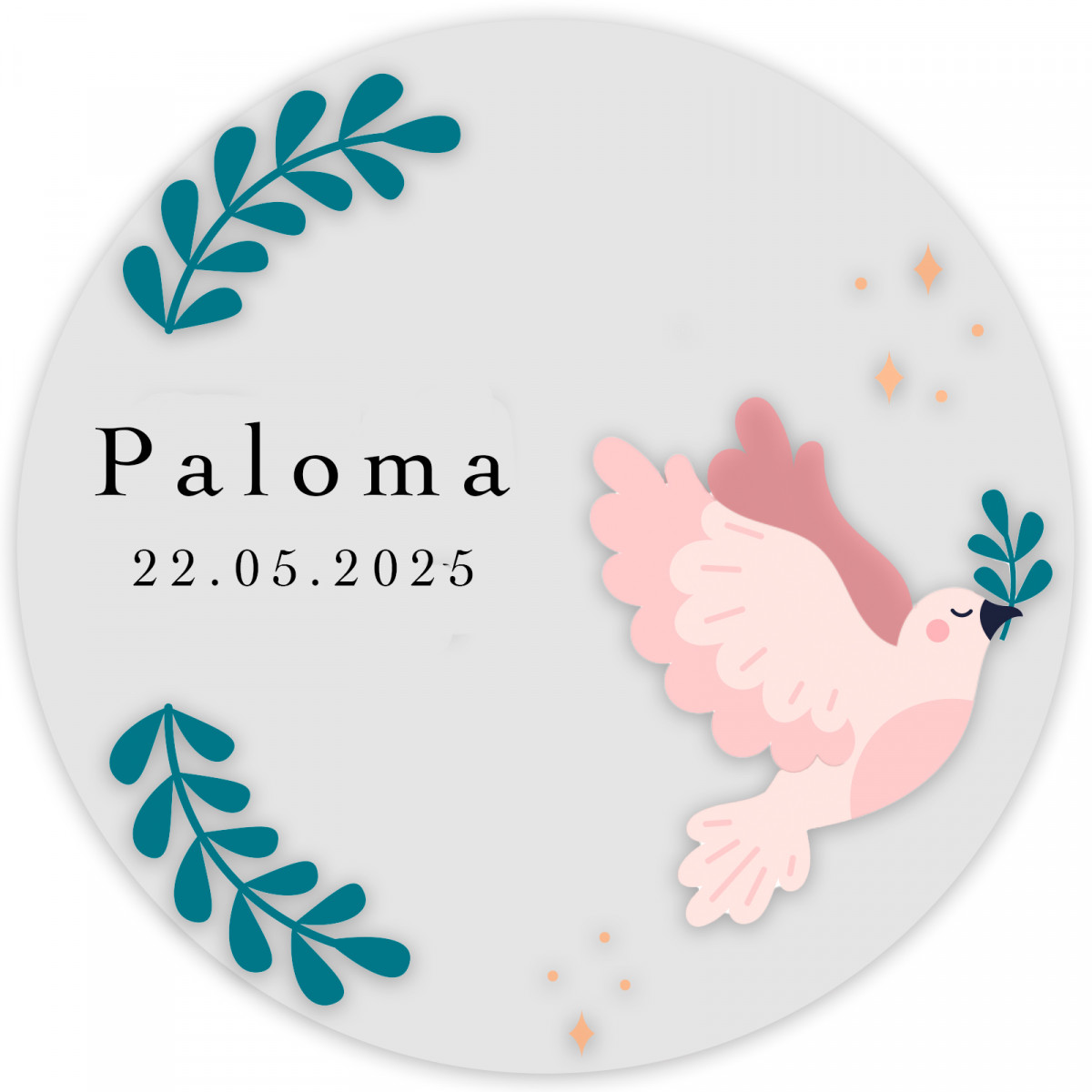Adhesivo Transparente Redondo 2Cm Paloma Rosa Personalizable Para Detalles