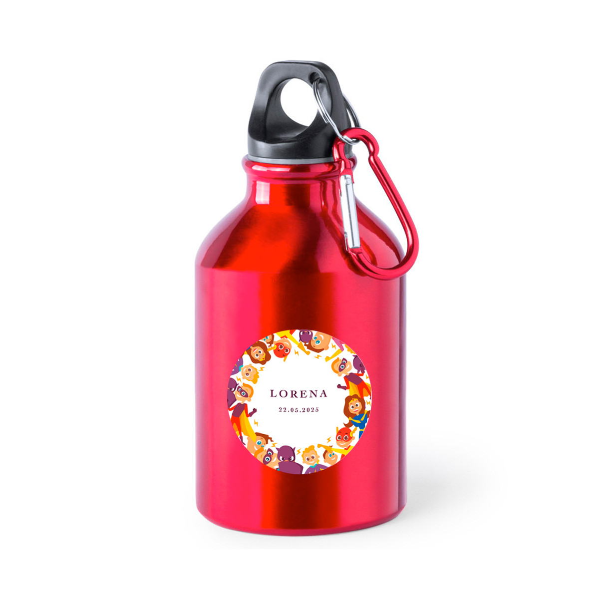 Botella Roja Con Adhesivo Superhéroes Para Detalles