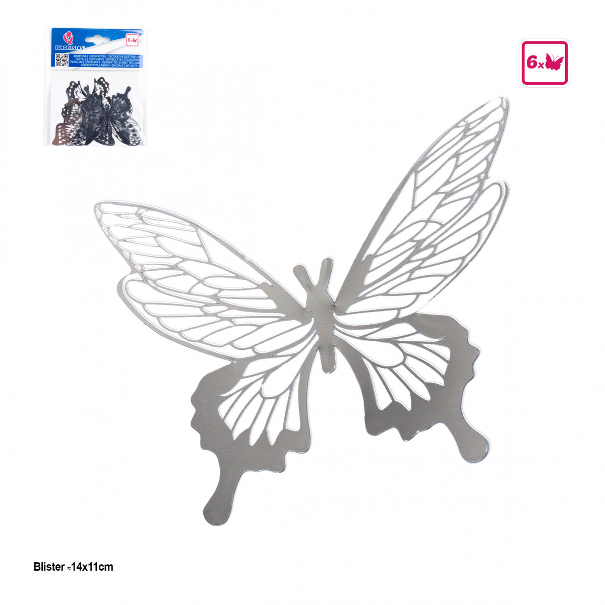 Mariposas Decorativas Plateadas 6Unidades Para Decorar