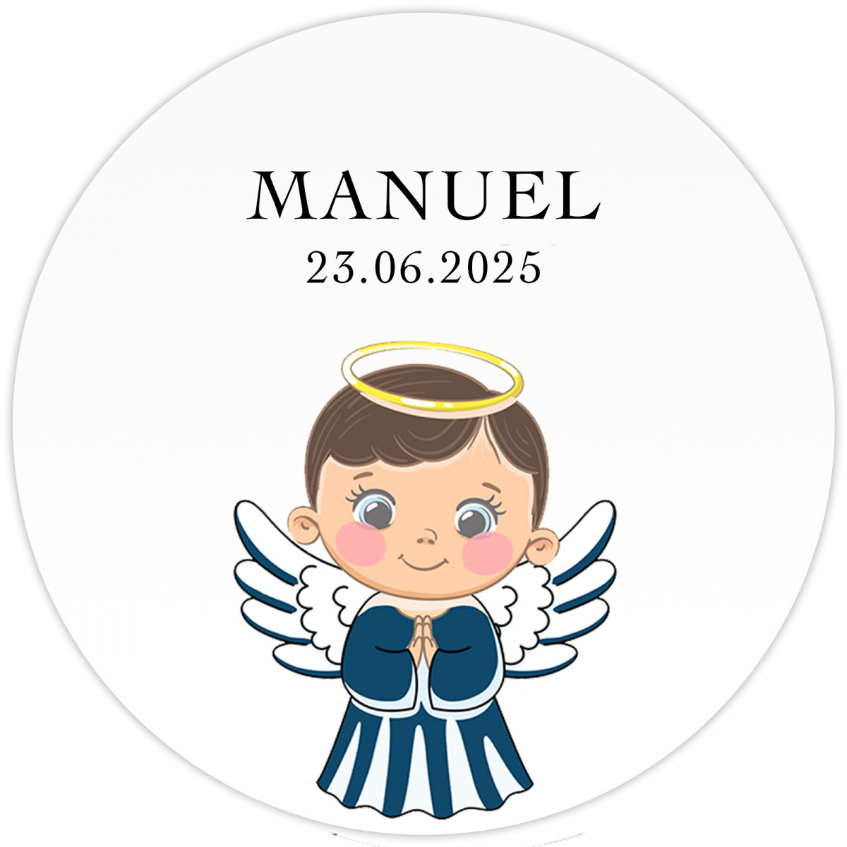 Adhesivo 2Cm Personalizable Diseño Ángel Niño Para Bautizo