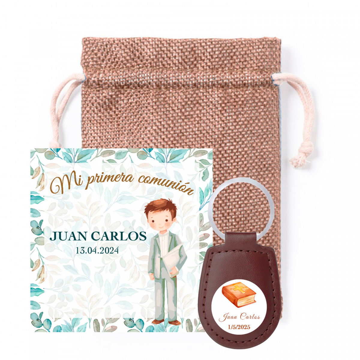 Llavero Polipiel Marrón Y Tarjeta Recordatorio Personalizable En ...